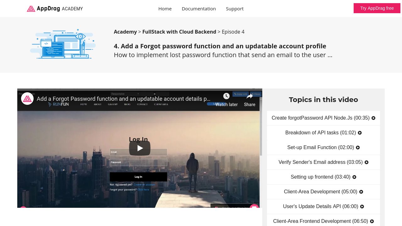 Add a Forgot password function and an updatable account profile in the client aread. Node.js ...